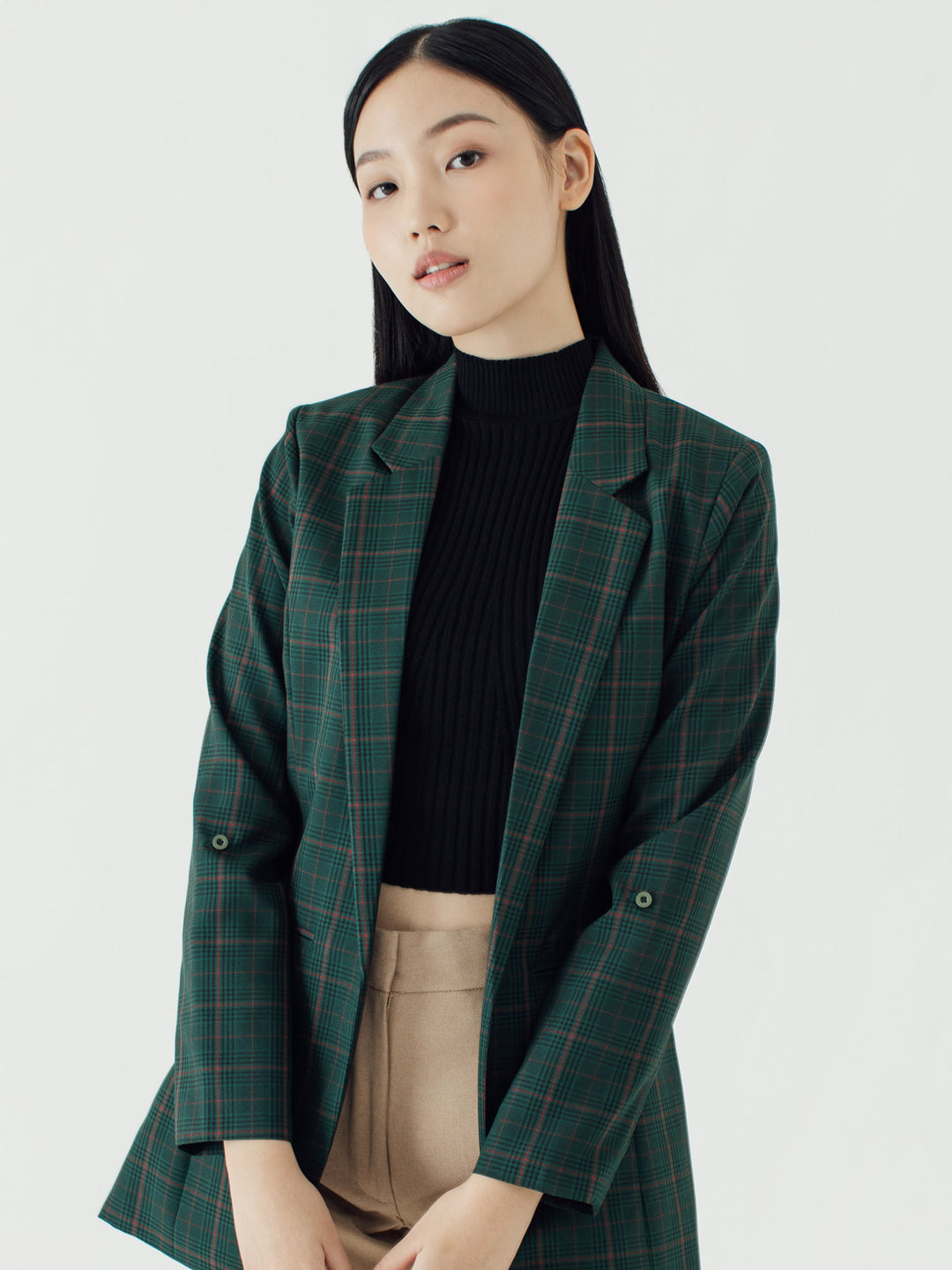 KHLOE FOREST GRID BLAZER – BLZR.ID